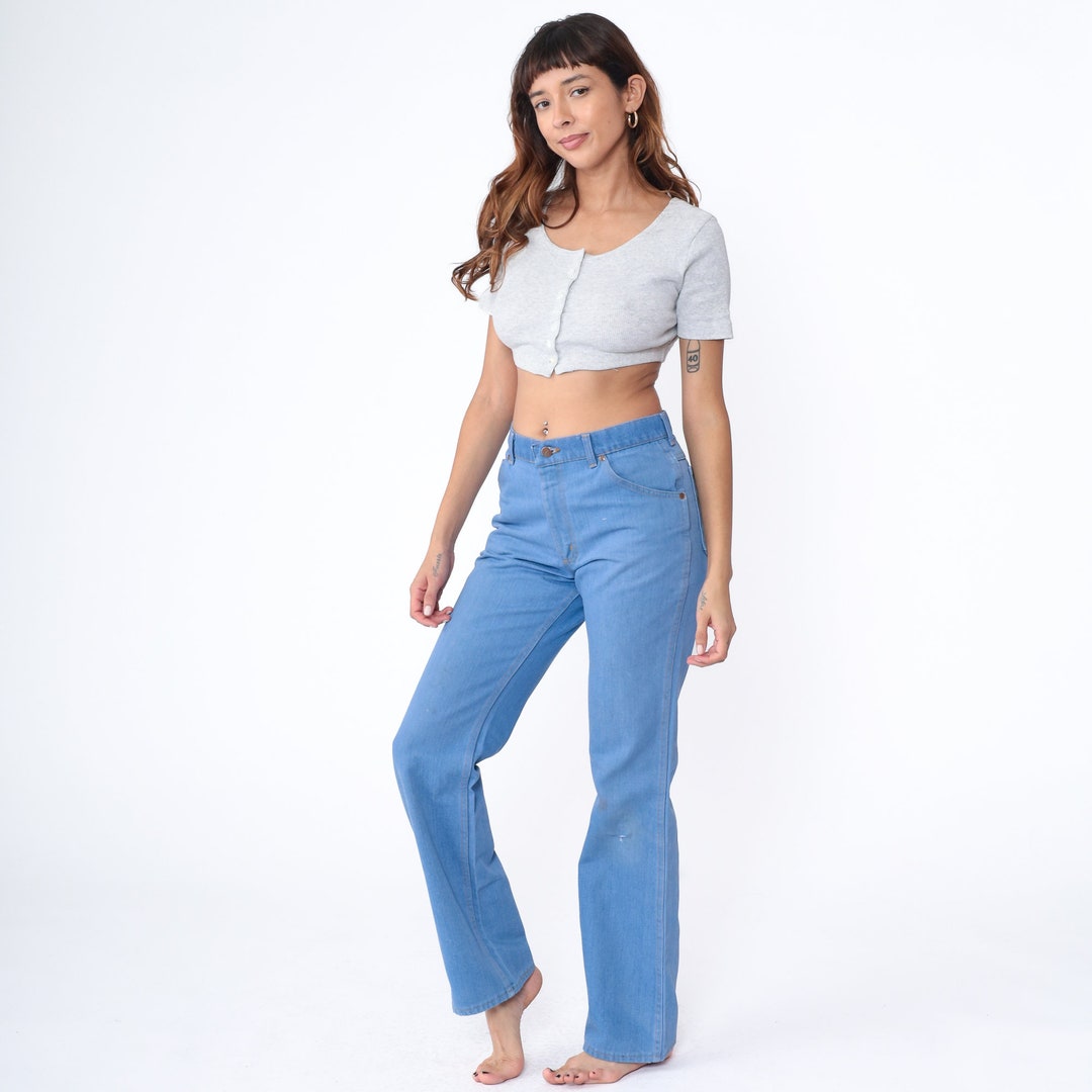 Men's Bootcut Jeans 80s Jeans Straight Leg Hippie Boho Denim Pants Blue ...