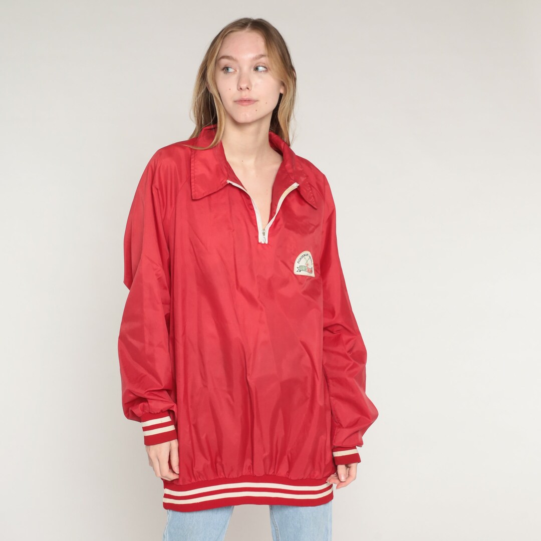 Vintage Red Windbreaker 80s Quarter Zip Pullover Jacket 1987 Fisherman ...