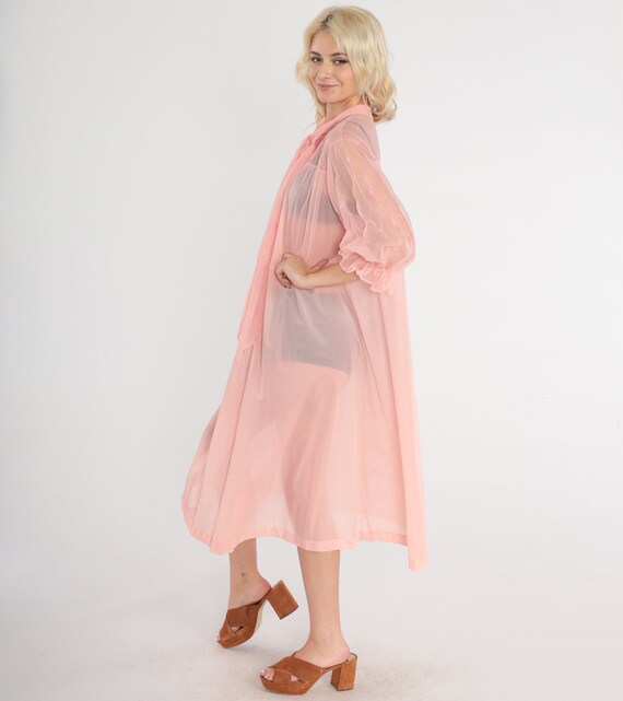 Sheer Pink Robe 70s Lingerie Robe Embroidered Open Ti… - Gem