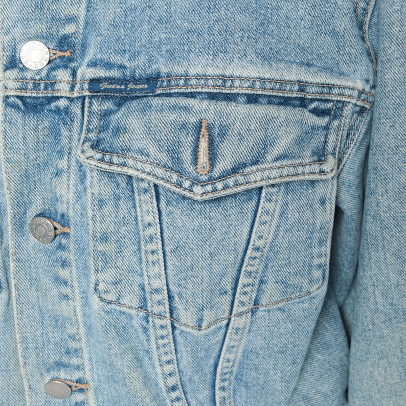 Guess Jean Jacket 90s Denim Jacket Blue Biker Trucker Crop Coat Button ...