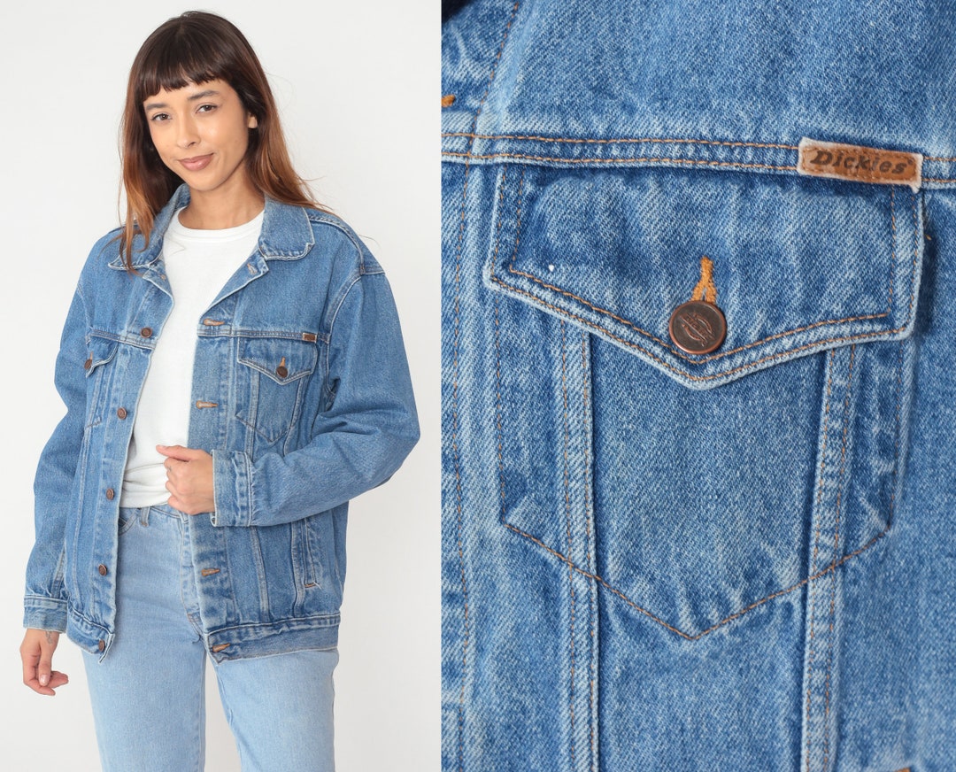 Dickie's Denim Jacket Y2K Blue Jean Jacket Button up Grunge Biker ...