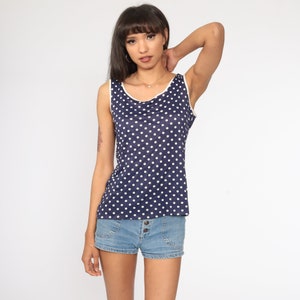 70s Tank Top Polka Dot Shirt Dark Blue 1970s Retro Shirt Sheer - Etsy