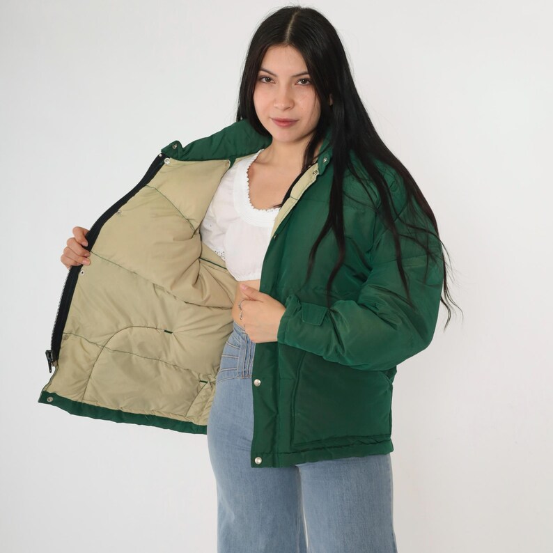 Vintage Green Goose Down Jacket 80s Puffer Ski Coat Retro Skiwear Puffy ...