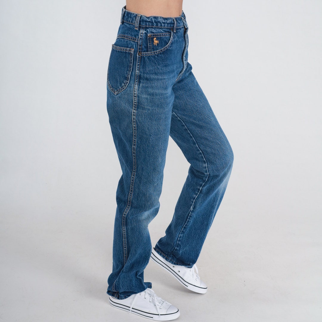Straight Leg Jeans 80s Hunt Club High Waisted Rise Denim Pants Dark ...
