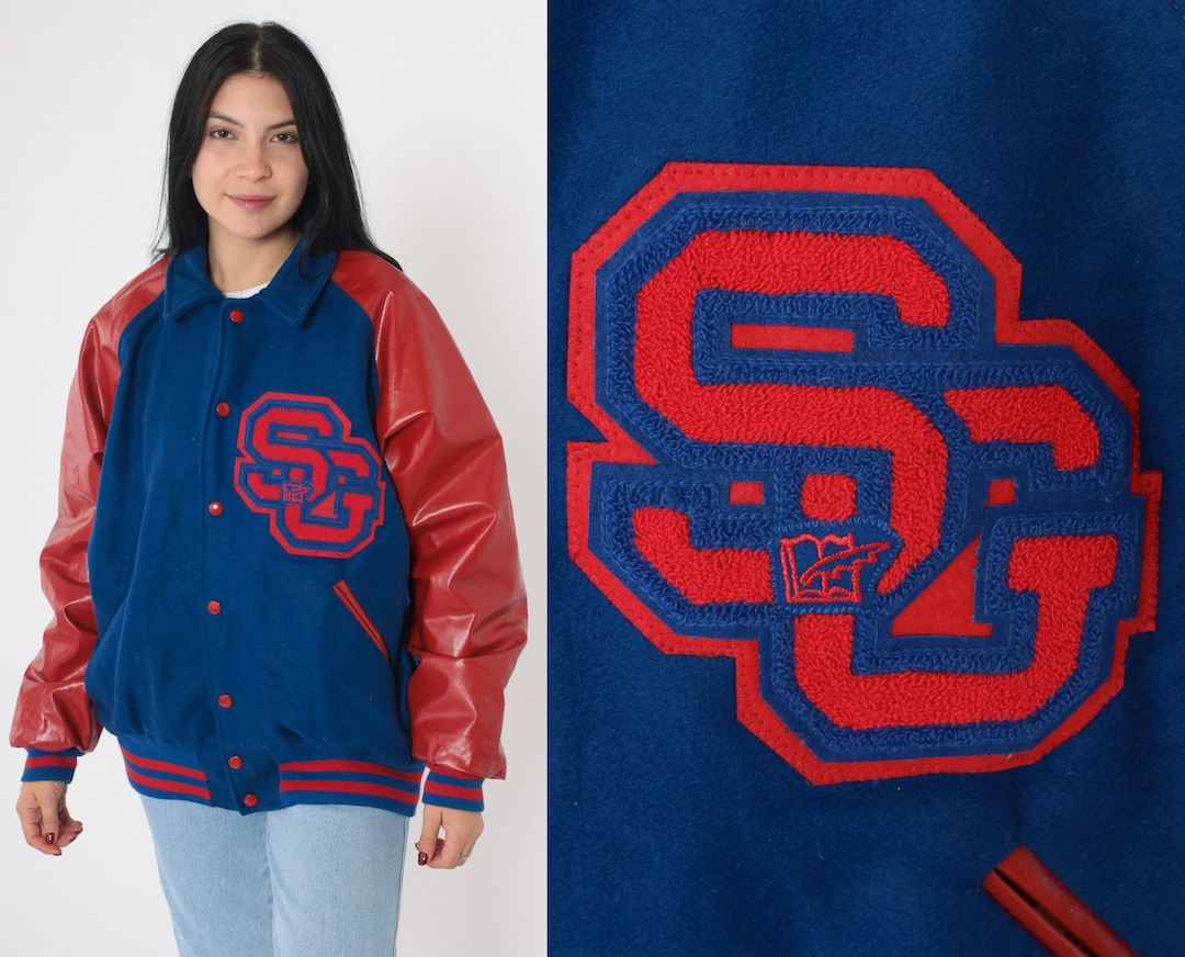 90s Letterman Jacket Blue Red Varsity Wool Jacket SG Baseball Jacket ...