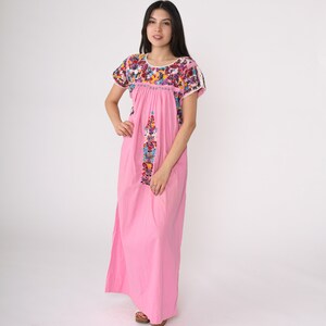 Oaxacan Maxi Dress 70s Pink Mexican Embroidered Dress Floral - Etsy