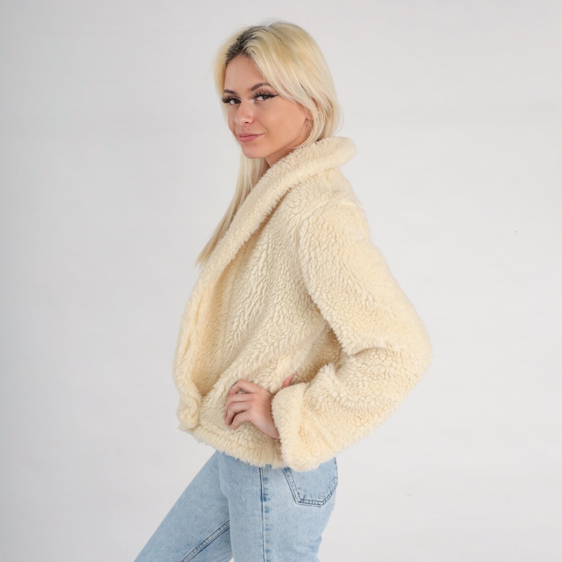 Cream Shearling Jacket 90s Faux Fur Coat Sherpa Fleece Jacket - Etsy
