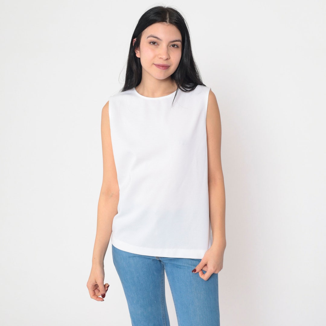 Plain White Tank Top 70s Semi-sheer Ribbed Sleeveless Shirt Retro Tank ...