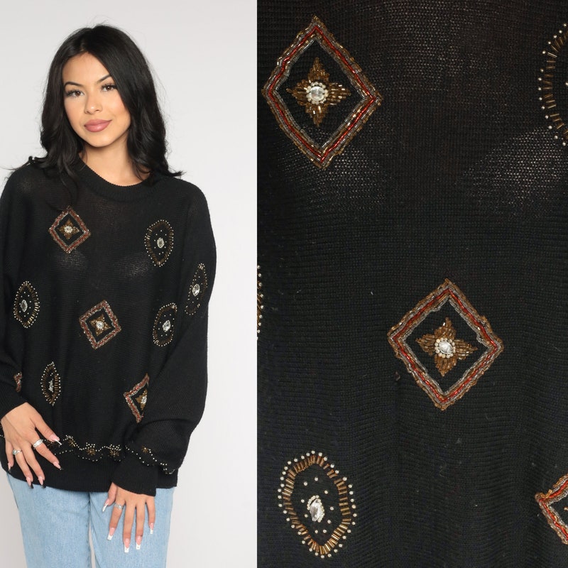 Black Beaded Sweater - Etsy