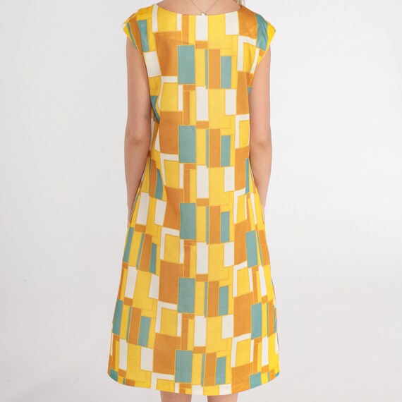 70s Mod Dress Yellow Midi Dress Geometric Checkered R… - Gem