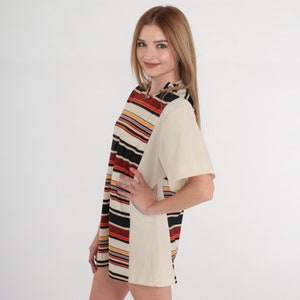 Mod Striped Shirt 70s Micro Mini Dress Retro Shift Twiggy Short Sleeve ...