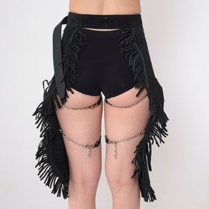 Black Suede Chaps 90s Fringe Leather Pants Assless Chaps Cowboy Rodeo Concho Capri Strap Club ...