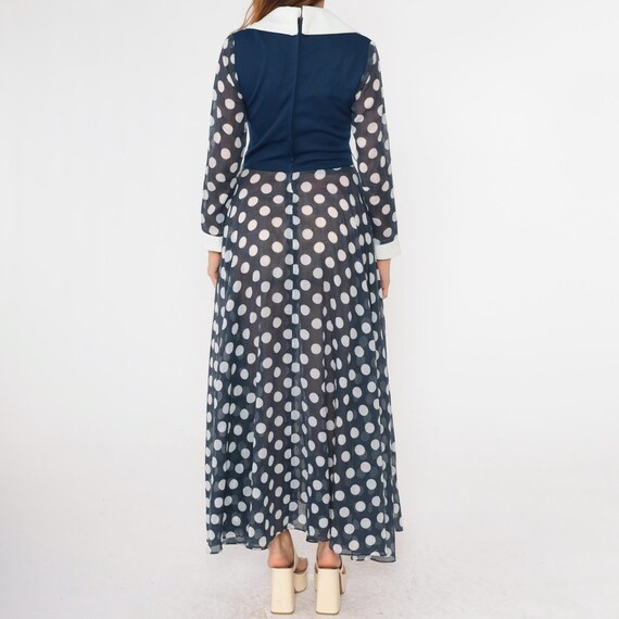70s Polka Dot Maxi Dress Long Mod Faux Wrap Dark Blue… - Gem