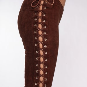 Suede Leather Pants 00s Lace up Brown Leather Trousers Sexy Low Rise ...