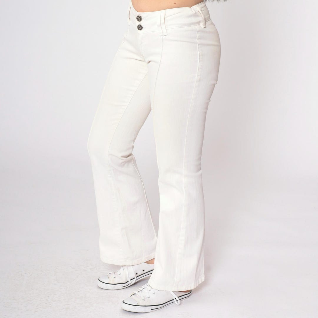 90s Flared Trousers White Low Rise Pants Vintage Flares C'est Toi Boho ...