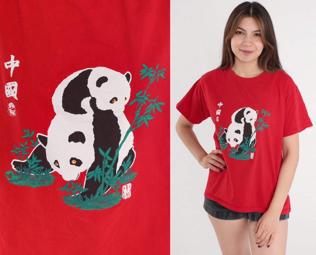 Chinese Panda Shirt Y2K China T-shirt Mama Baby Bear Cub Animal ...