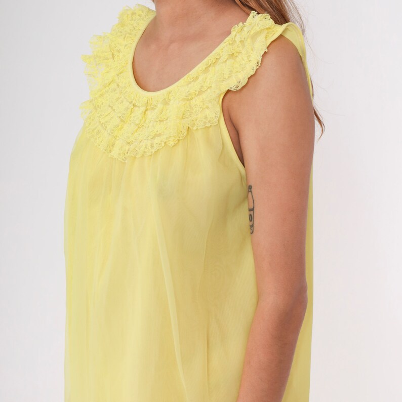 Bright Yellow Nightgown 70s Nightie Lace Lingerie Slip Dress Babydoll ...