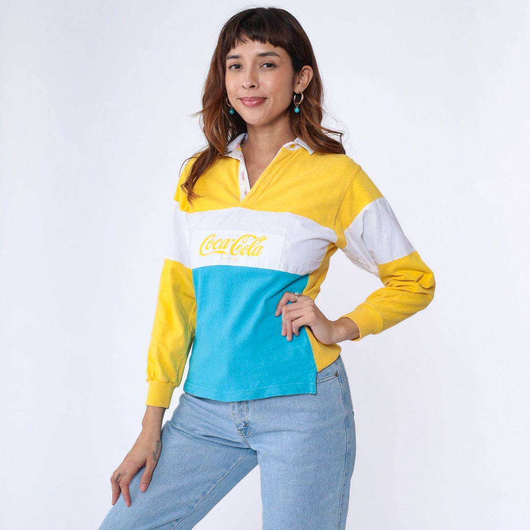 Coca Cola Shirt 90s Color Block Coke Polo Shirt Long Sleeve Graphic ...