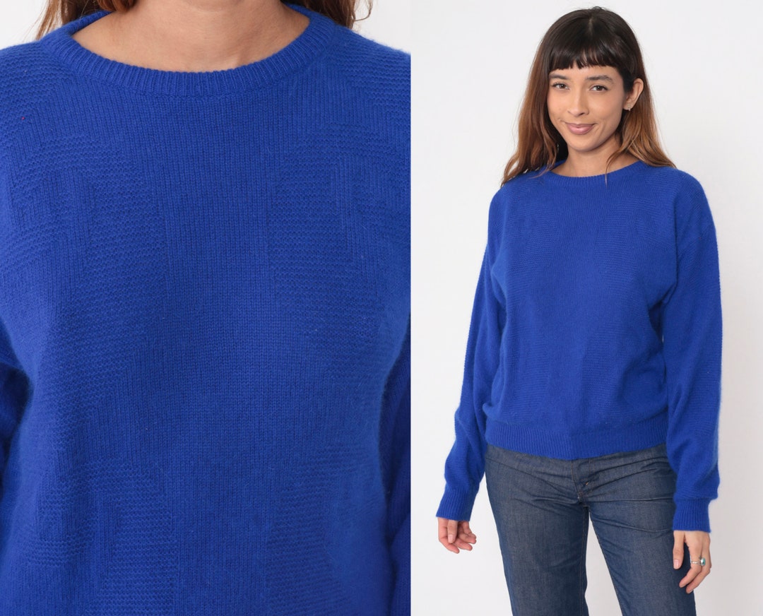 Royal Blue Angora Wool Sweater 90s Textured Swirl Knit Pullover Cozy ...