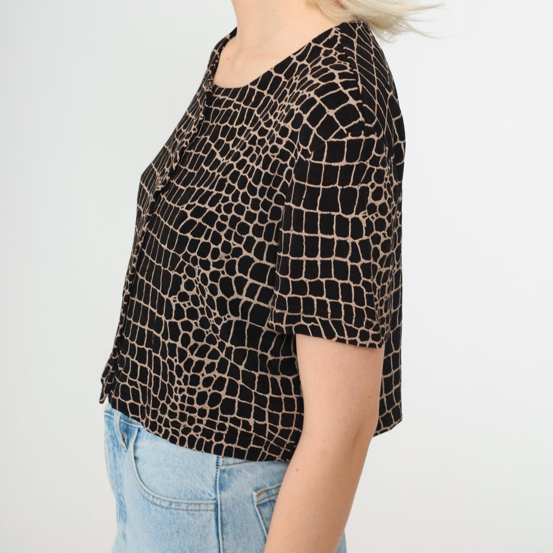 90s Giraffe Print Crop Top Animal Print Blouse Button up Top Short ...