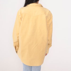 Yellow Western Shirt 90s Pearl Snap Button up Collared Cowboy Top Plain ...