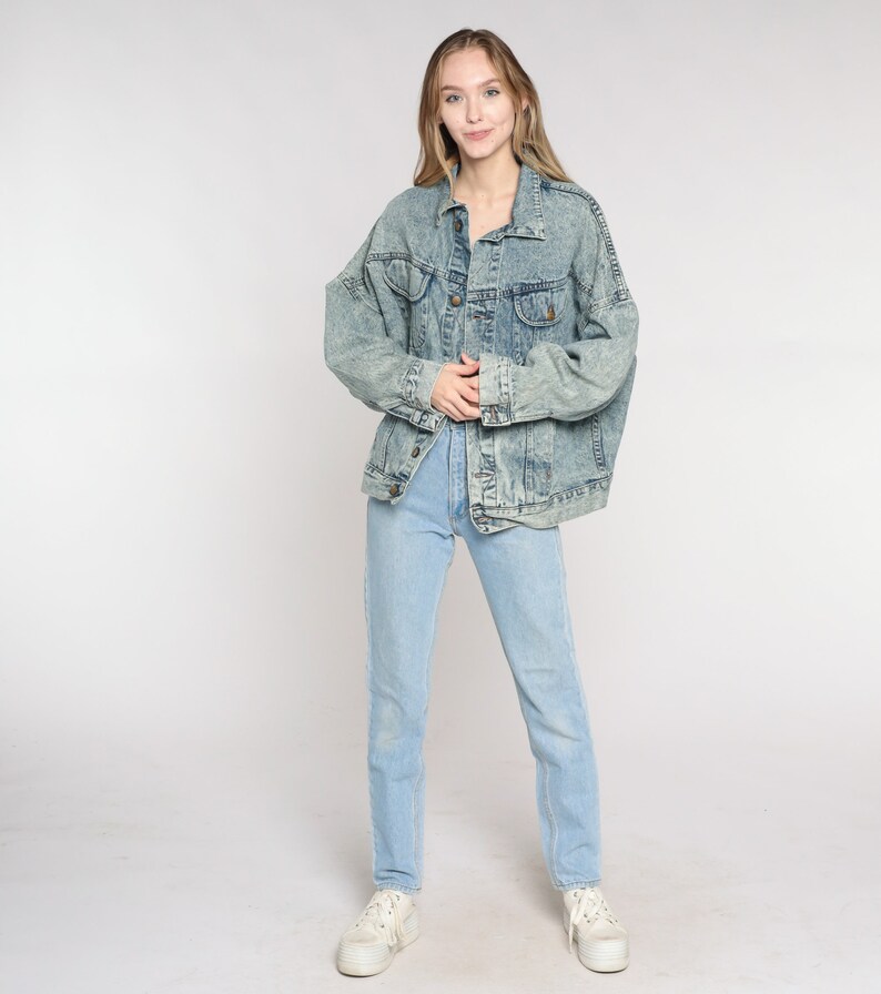 Acid Wash Jean Jacket 80s 90s Button up Denim Jacket Retro - Etsy