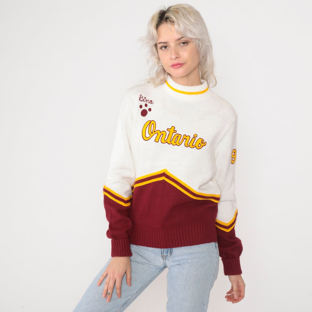 Vintage Cheer Sweater 90s Cheerleader Shirt Ontario 91 Gina Name Knit ...