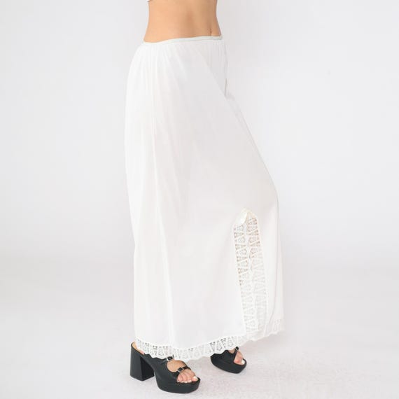 70s White Slip Skirt Lace Front Slit Hippie Skirt Max… - Gem