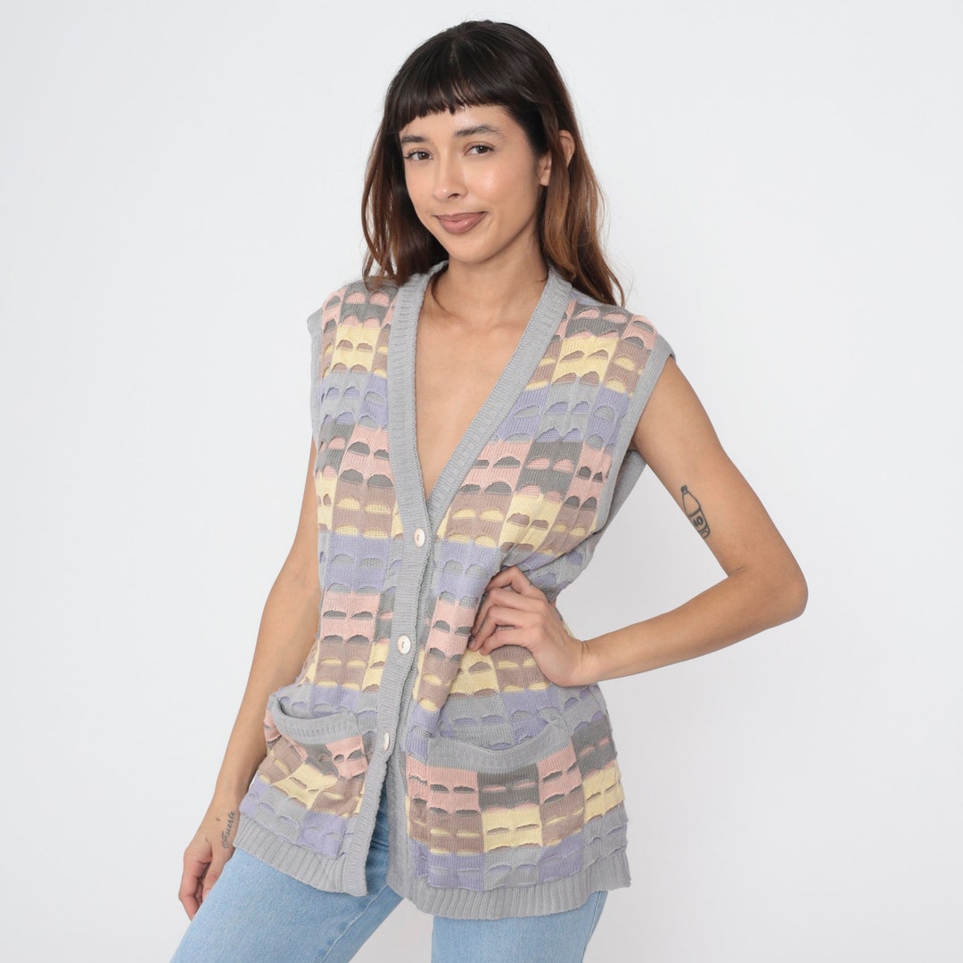 Muted Pastel Vest 90s Striped Sweater Vest Ribbed Knit Tank Top Retro ...