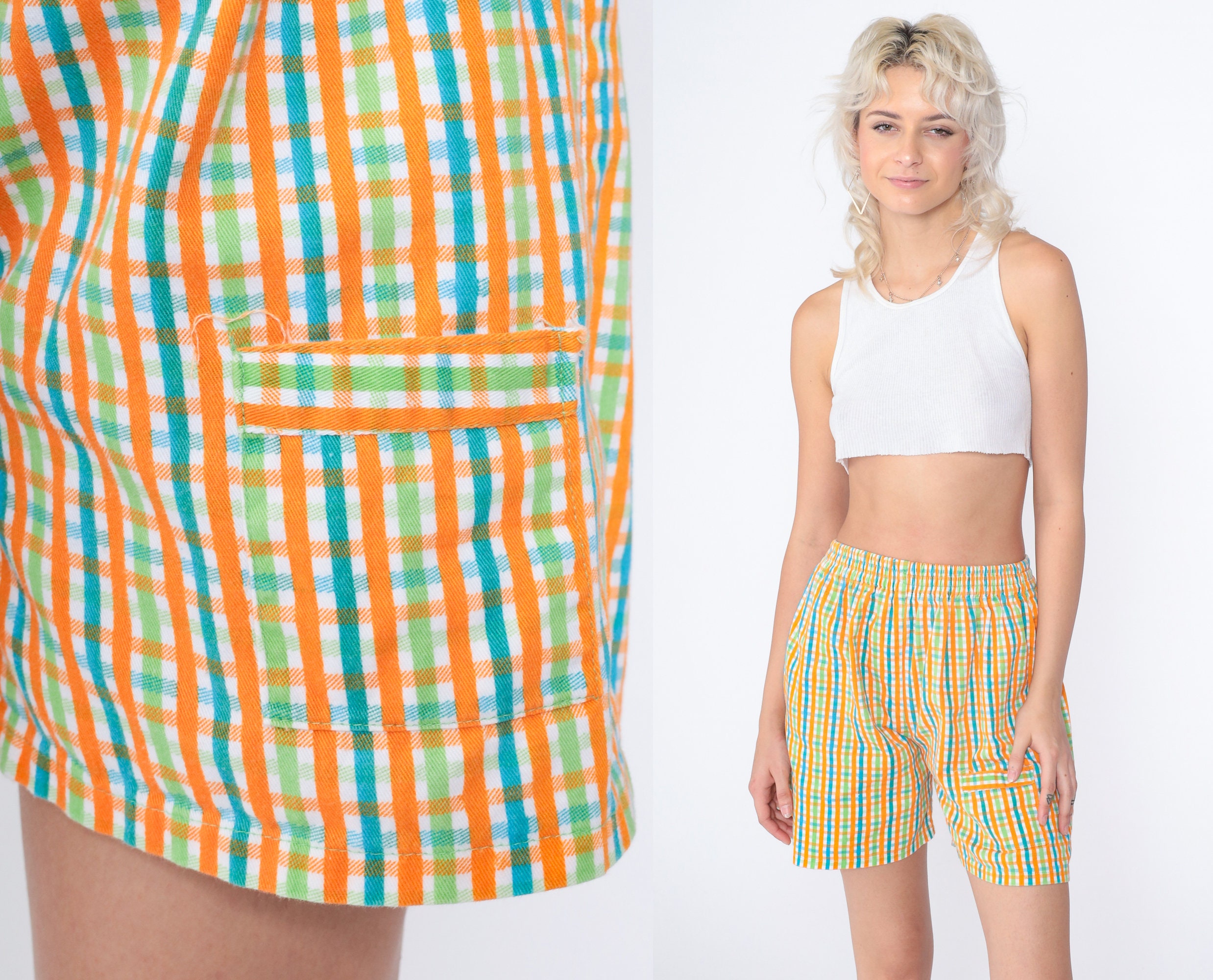 Plaid Shorts 90s Baggy Shorts High Elastic Waist Wide Leg Plaid Shorts 90s Baggy Shorts High Elastic Waist Wide Leg
