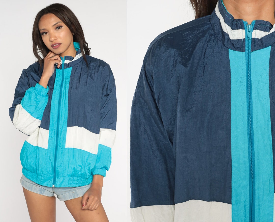 Striped Windbreaker 90s Zip up Track Jacket Blue White Color - Etsy