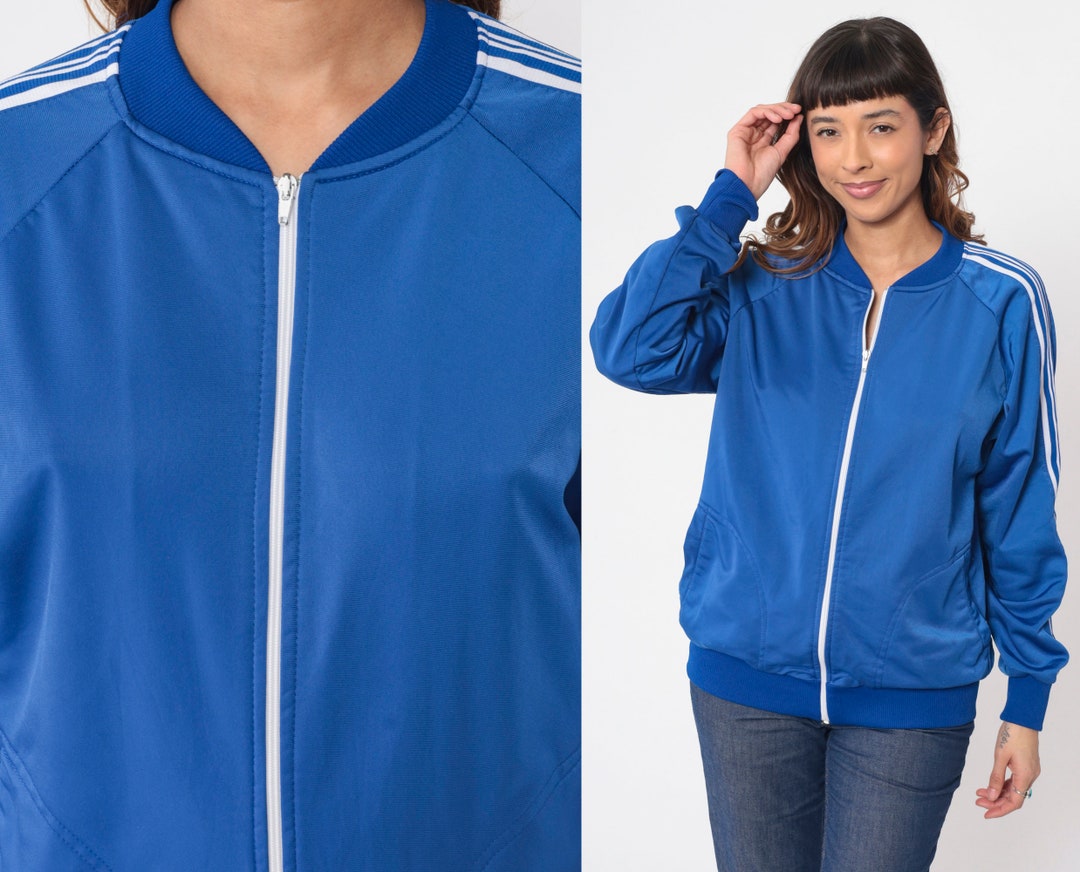 Blue Track Jacket 80s Striped RAGLAN Sleeve Zip up Jacket Warmup 1980s ...