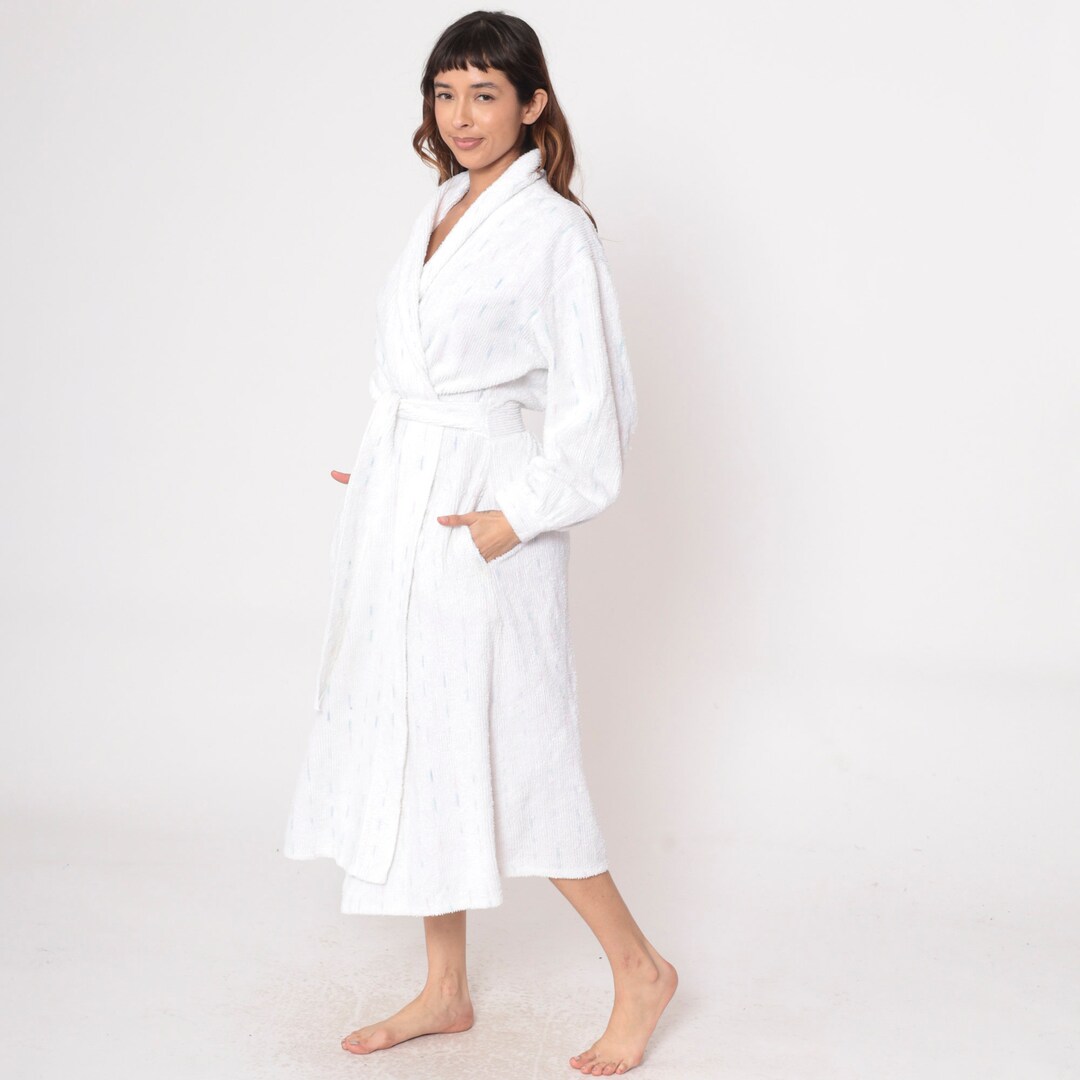 White Terry Cloth Robe 80s Pastel Striped Dressing Gown Midi Pajama ...