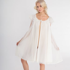 White Lace Robe 80s Lingerie Jacket Short Mini House Coat Flutter ...