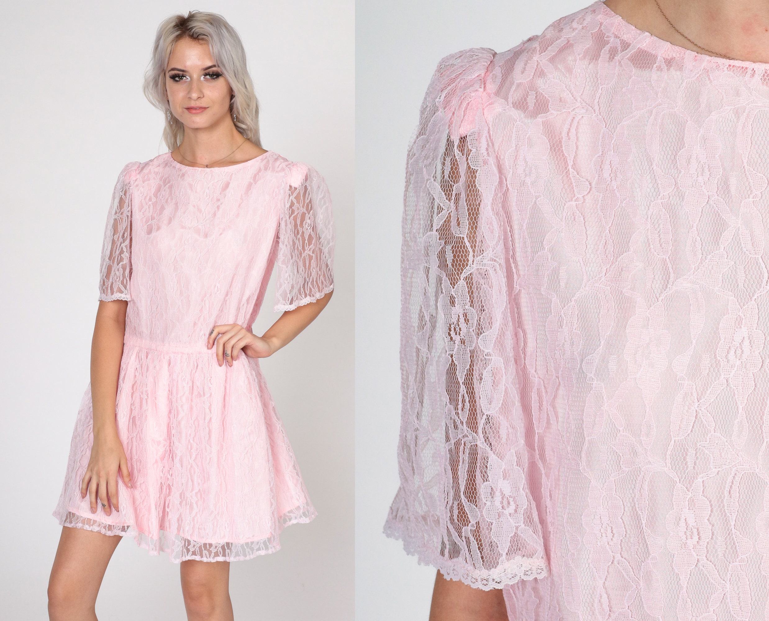 Vintage Pink Lace Dress