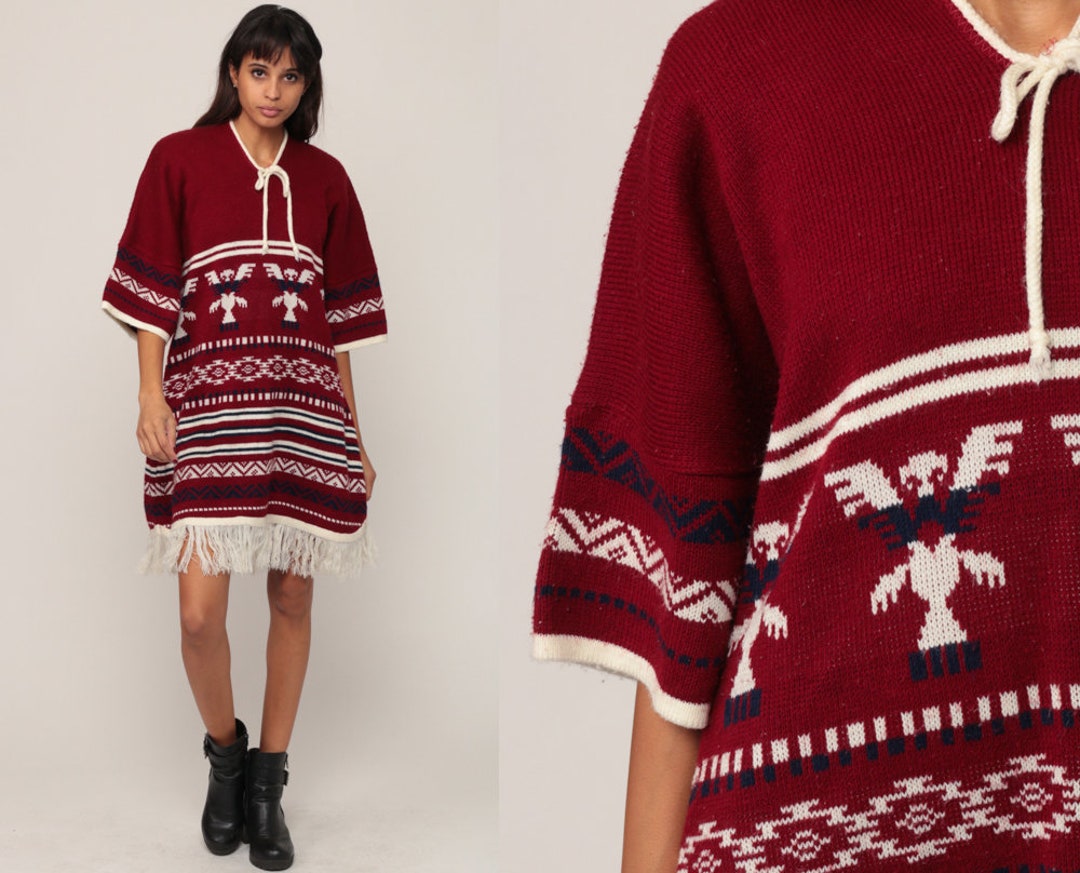 Poncho Dress Southwestern Dress Boho Hippie 70s Bohemian Mini Tunic ...