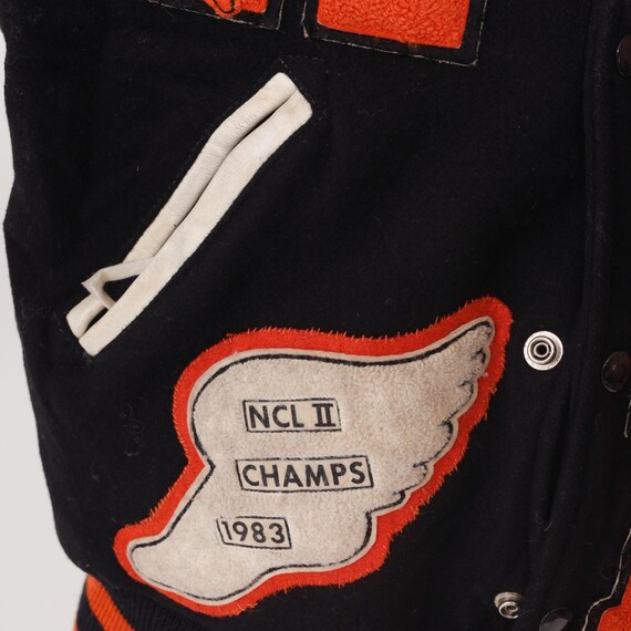 80s Varsity Jacket Letterman Terry Indians Black Oran… - Gem