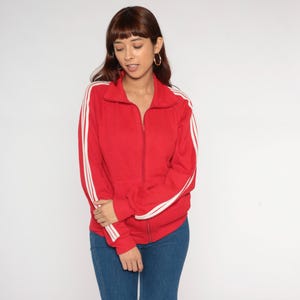 Red Track Jacket Zip up Sweatshirt 80s Striped Collared Jacket Hipster ...