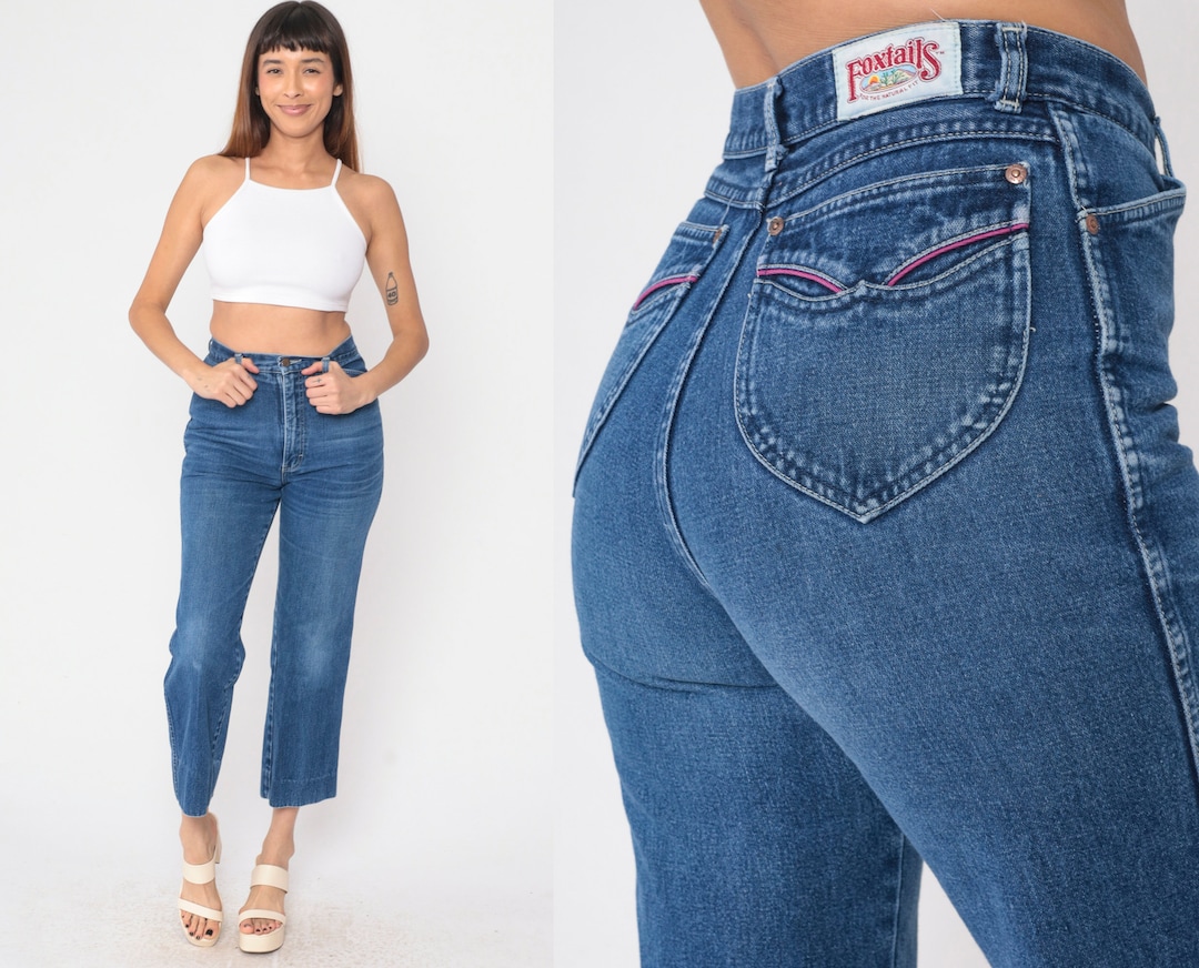 Cropped Bootcut Jeans 80s Foxtails Ankle Jeans High Waisted Rise Retro ...