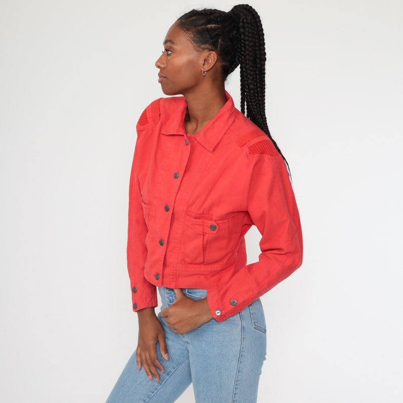 Bright Red Jacket 90s Cropped Jacket Button up Shirt Cargo - Etsy