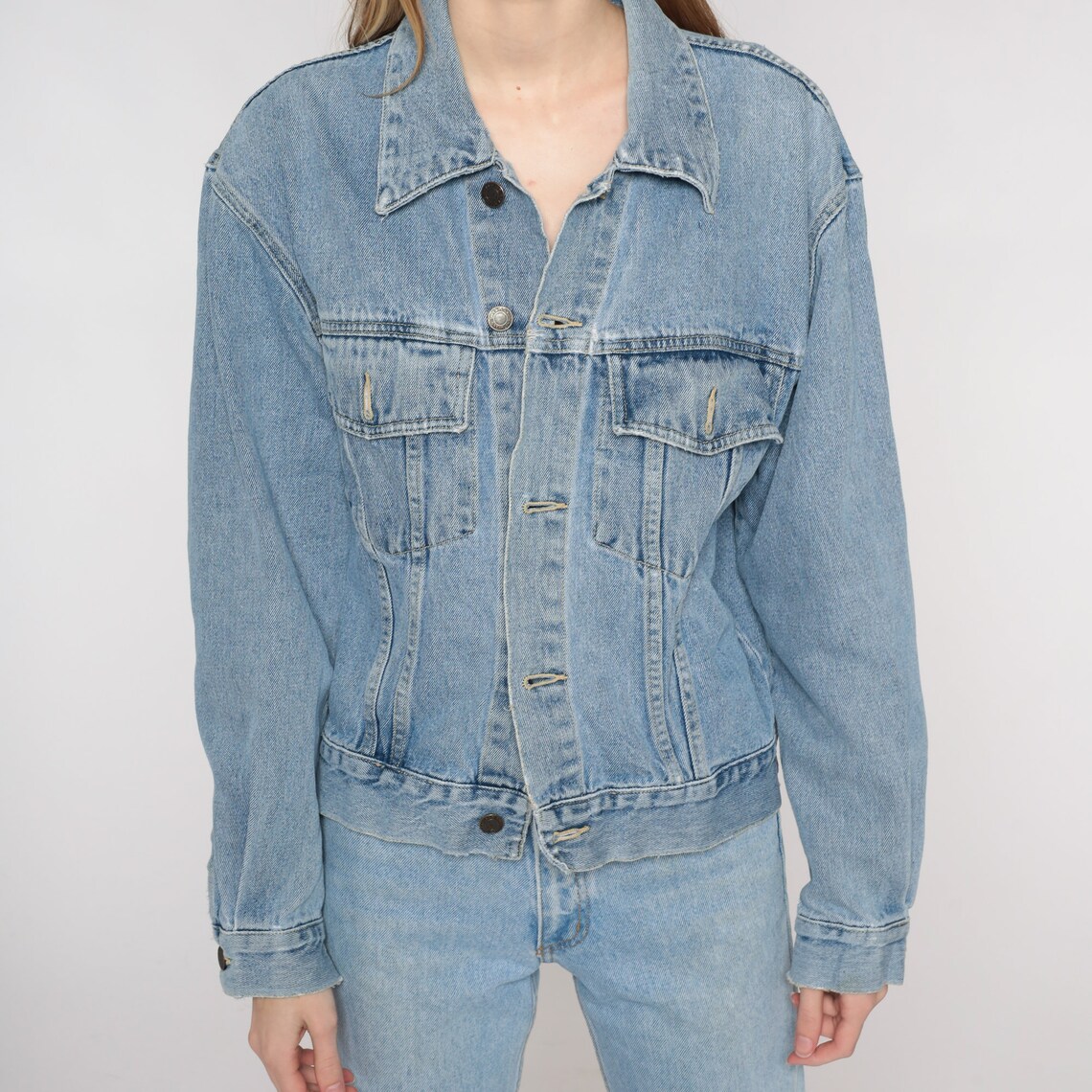 Y2K Denim Jacket Button up Jean Jacket Retro Basic Biker Trucker ...