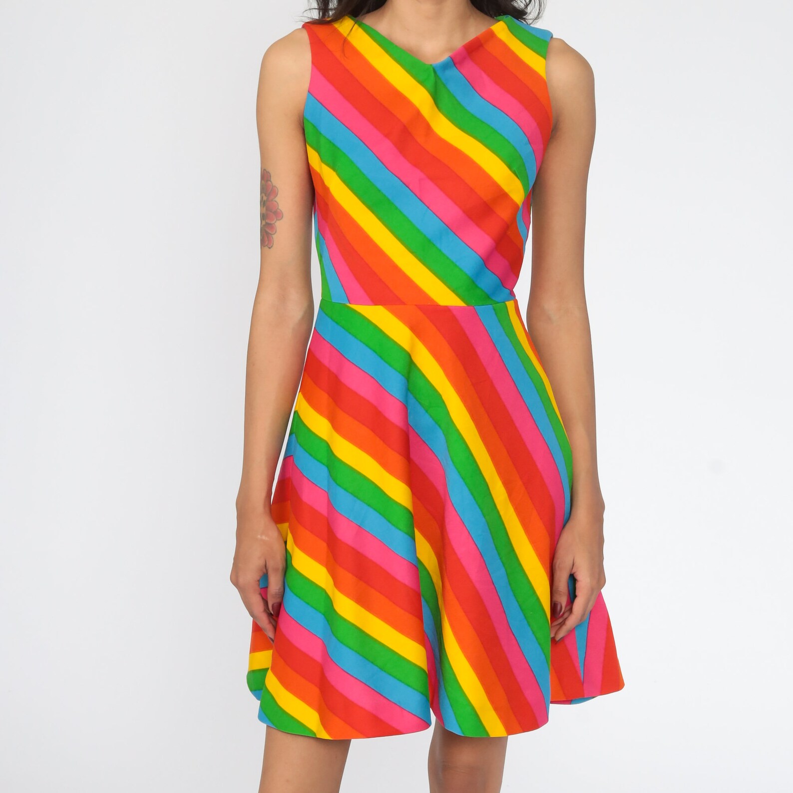 Rainbow Mini Dress 70s STRIPED High Waisted Rainbow Dress - Etsy