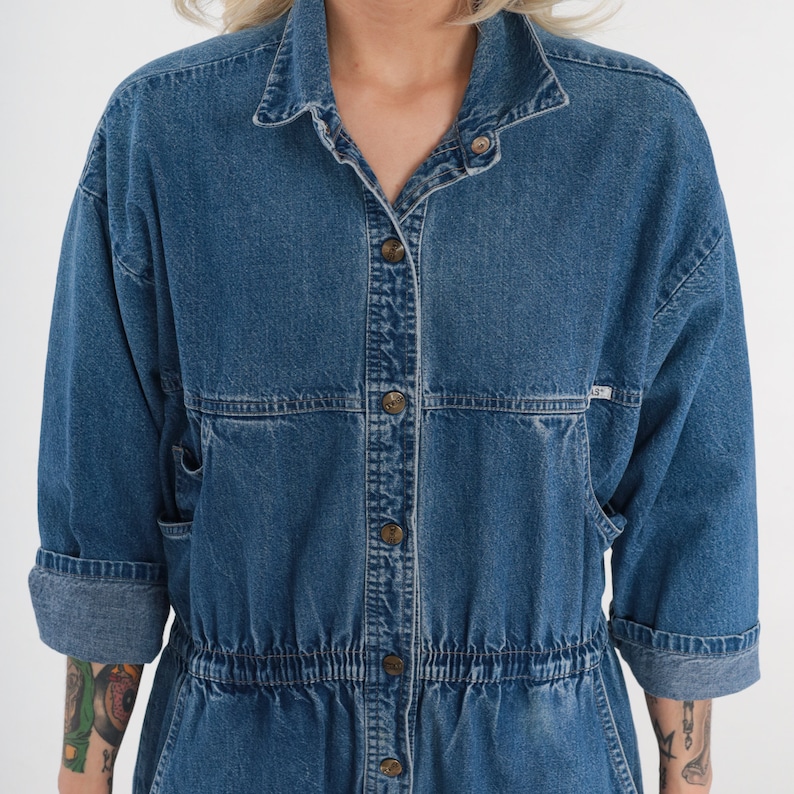 Denim Jumpsuit 90s Ideas Coveralls Blue Jean Snap up Boiler - Etsy