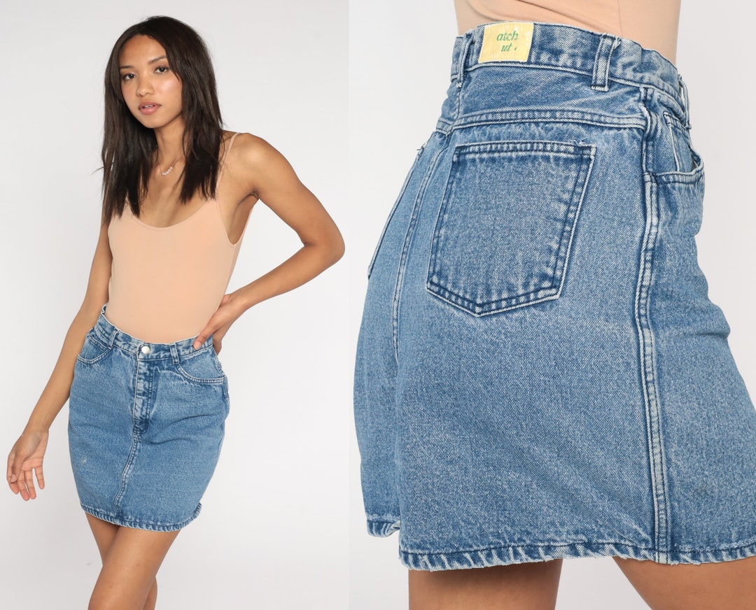 90s Jean Skirt Denim Mini Skirt Retro Blue Pencil Skirt High Waist Rise ...