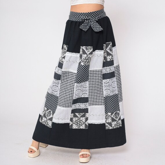 70s Patchwork Skirt Black White Maxi Wrap Skirt Eyele… - Gem