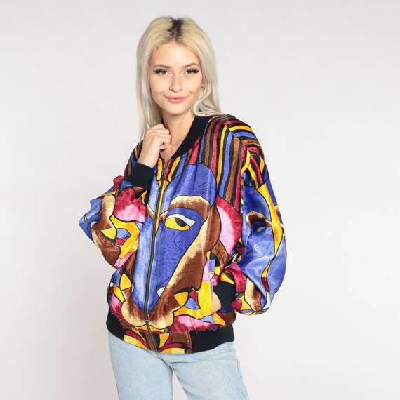 Psychedelic Jacket 90s Zip Up Bomber Novelty Face Pri… - Gem