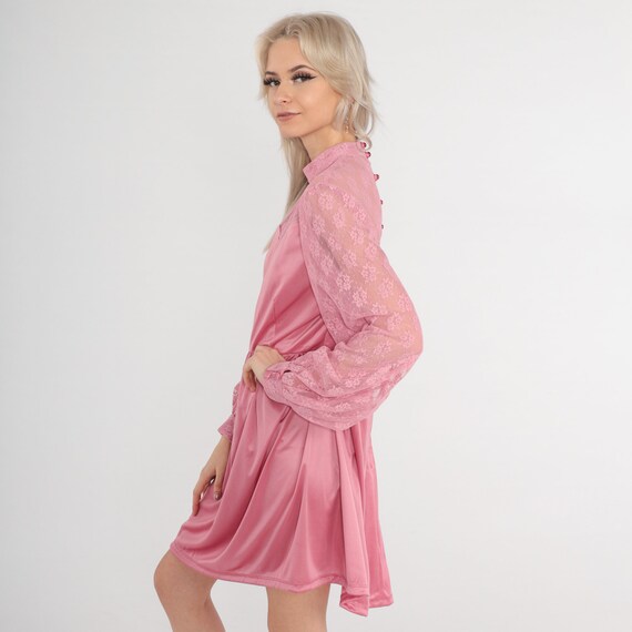 70s Victorian Dress Mini LACE Party Dress Grecian Pin… - Gem