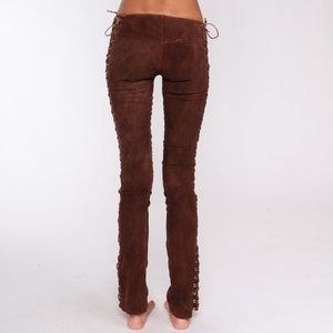 Suede Leather Pants 00s Lace up Brown Leather Trousers Sexy Low Rise ...
