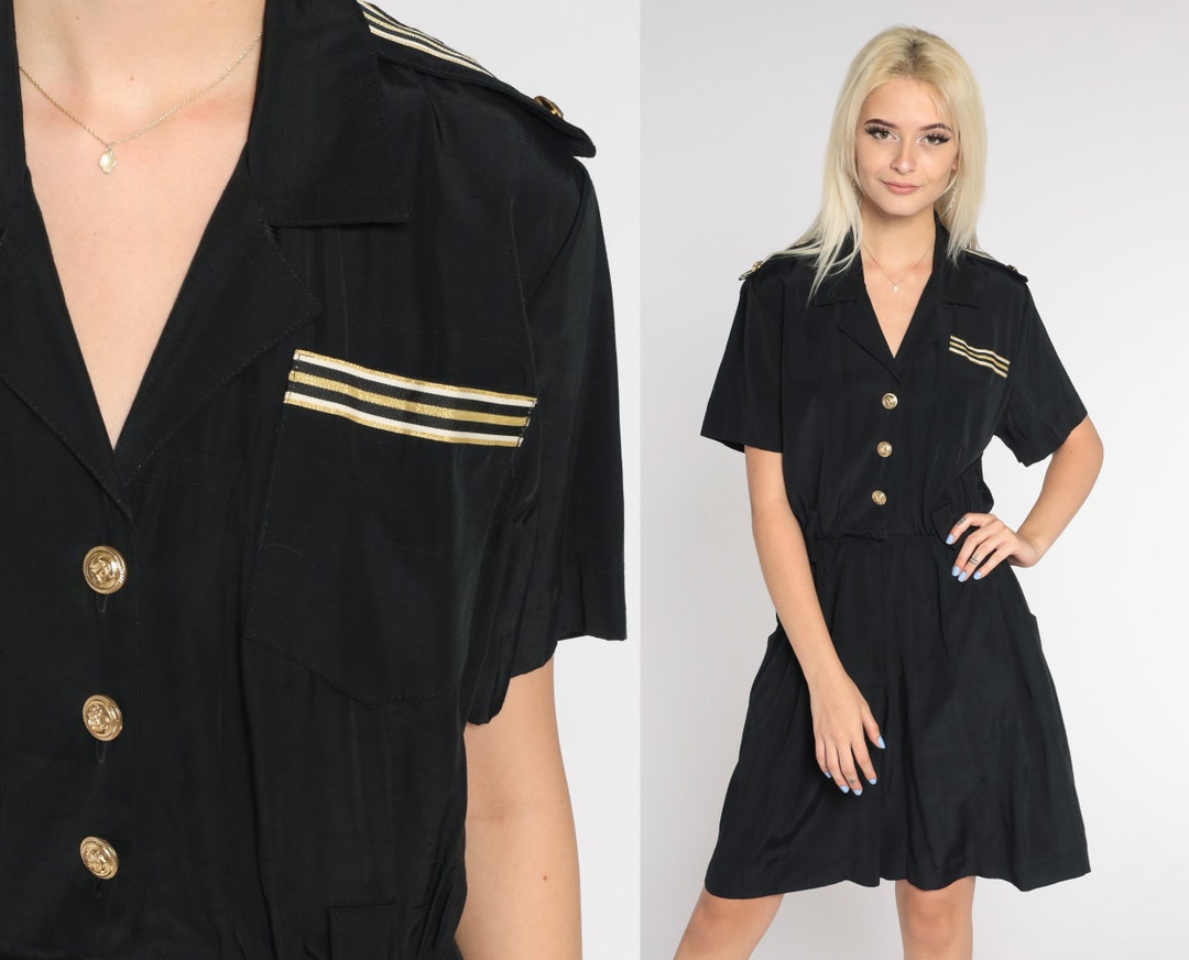 Black Romper 90s Mini Playsuit Preppy Collared Button up One Piece ...