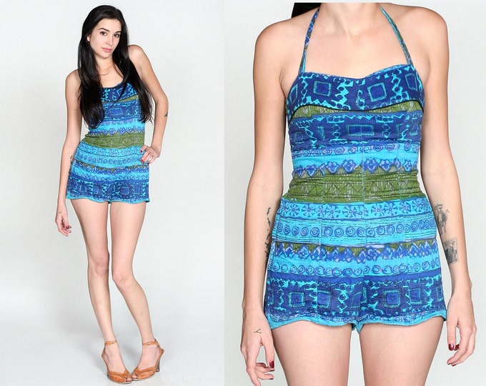 Vintage 50s Turquoise Halter Pin up One Piece Swimsuit S - Etsy